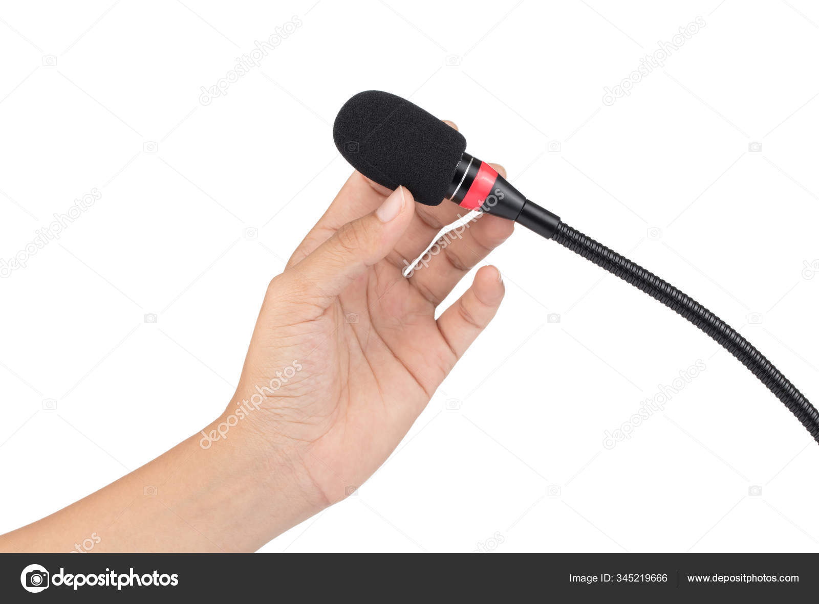 Hand holding desktop Microphone isolated on white background — Stock ...