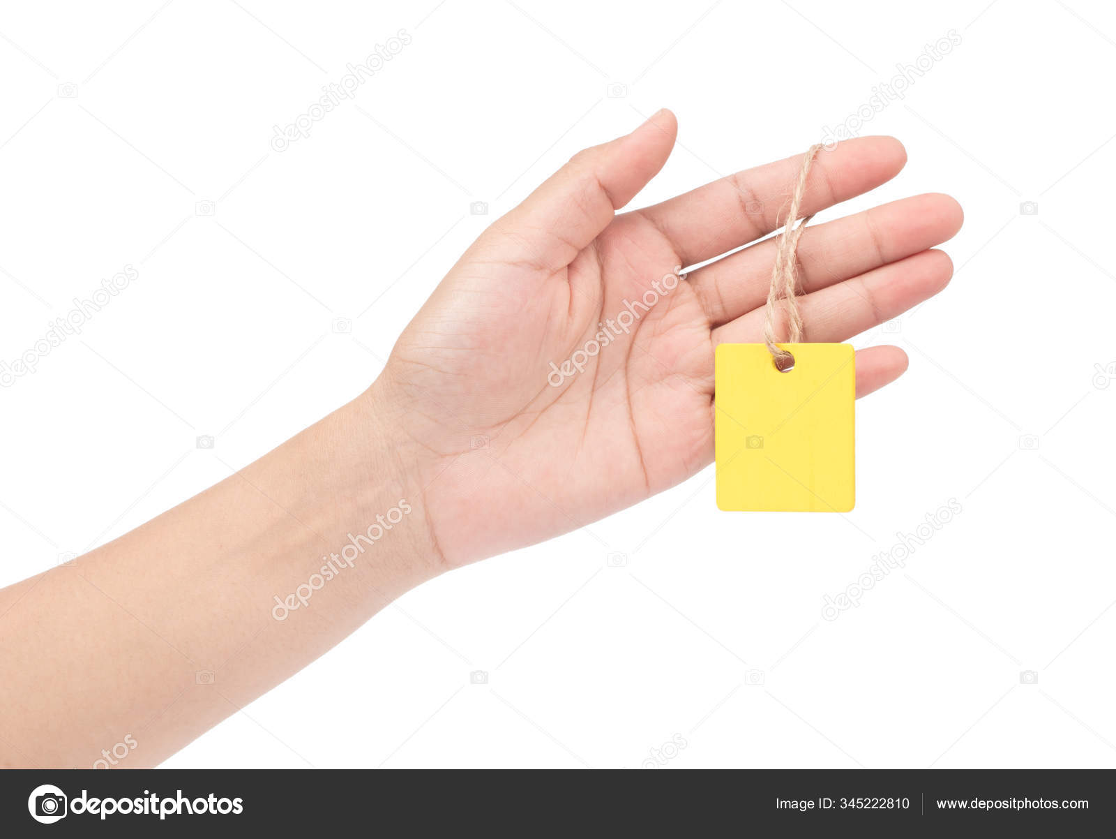 Hand holding Wood blank name tag isolated on white background — Stock ...