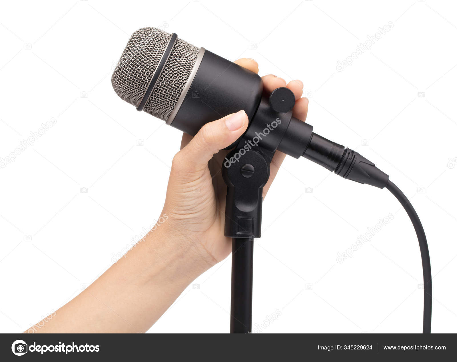 Hand hold microphone isolated on white background — Stock Photo ...