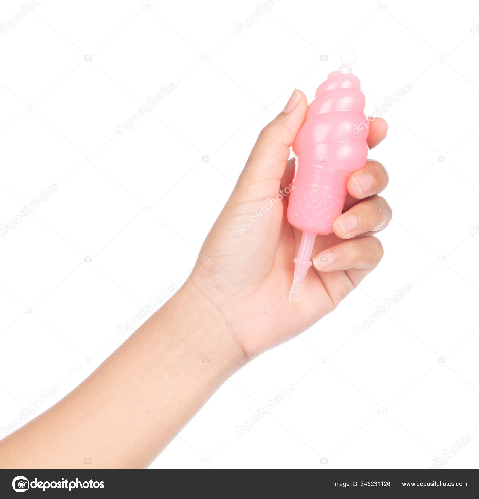 Hand holding Jelly in plastic containers shape ice cream isolate ... Hand holding Jelly in plastic containers shape ice cream isolate ...