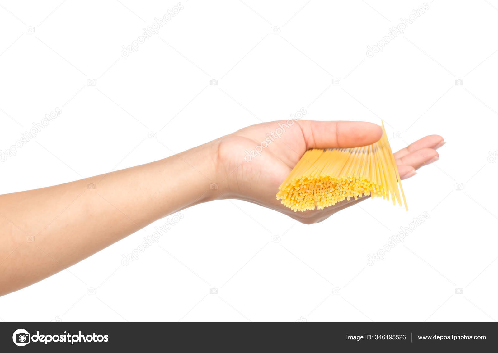 Hand Holding Raw Spaghetti Isolated White Background — Stock Photo ...