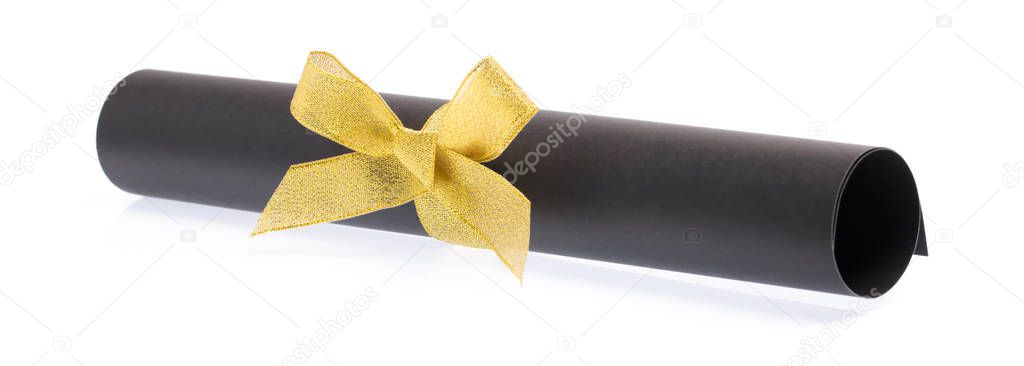 Rollo Papel Negro Con Cinta Oro Aislado Sobre Fondo Blanco — Foto de ...