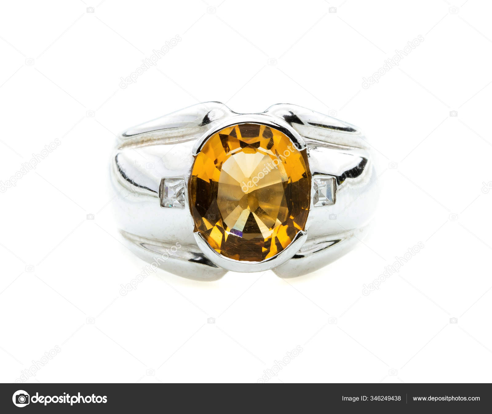 Anillo Clásico Con Una Piedra Topacio Amarillo Naranja Sobre Fondo ...
