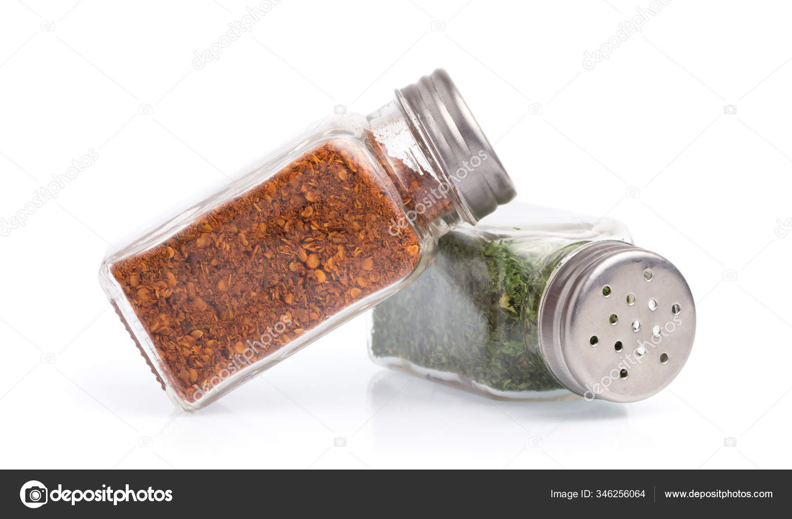 Bottle Cayenne Pepper Dried Parsley Isolated White Background — Stock ...