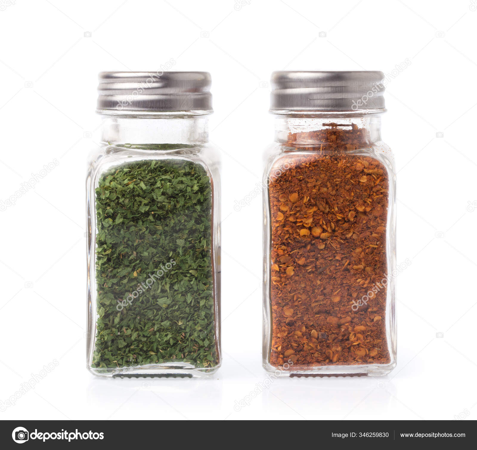Bottle Cayenne Pepper Dried Parsley Isolated White Background — Stock ...