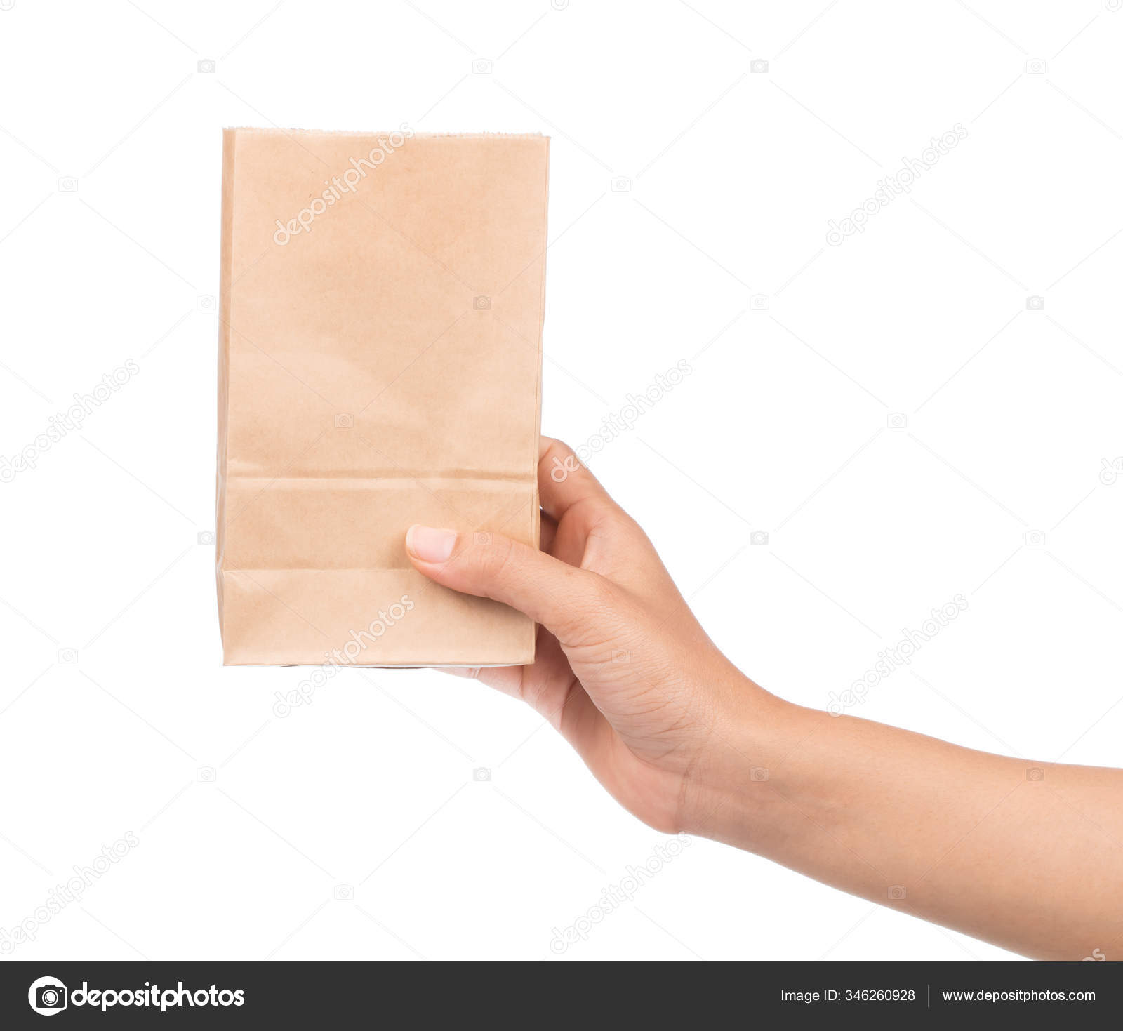 Hand Holding Paper Bag Isolated White Background — Stock Photo ...