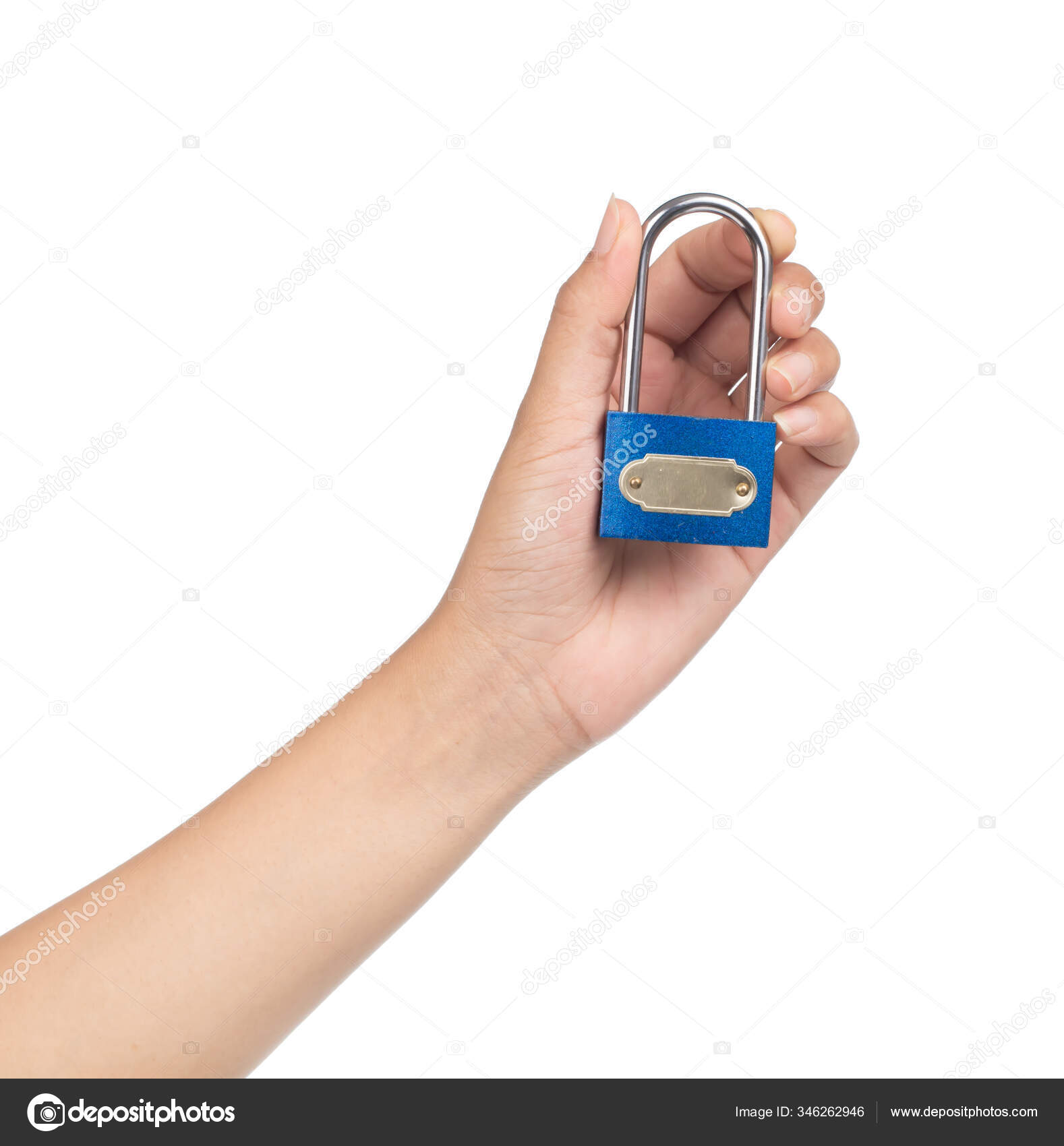 Hand Holding Blue Lock Isolated White Background — Stock Photo ...