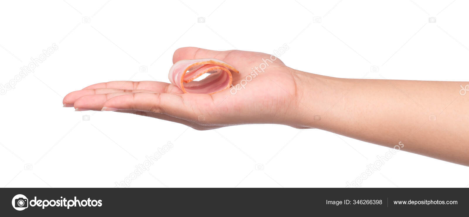 Hand Holding Raw Bacon Isolated White Background — Stock Photo ...