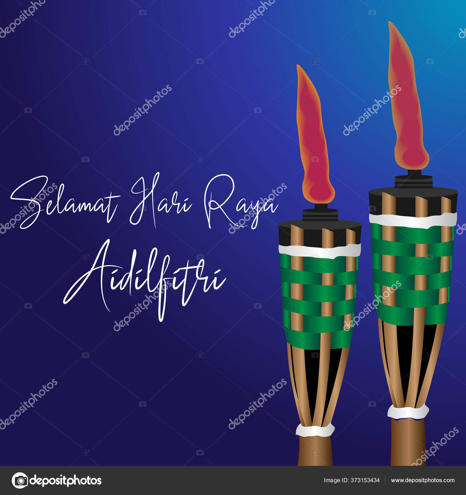 Selamat Hari Raya Greetings Vector Pelita Bamboo Oil Lamp Decoration ...