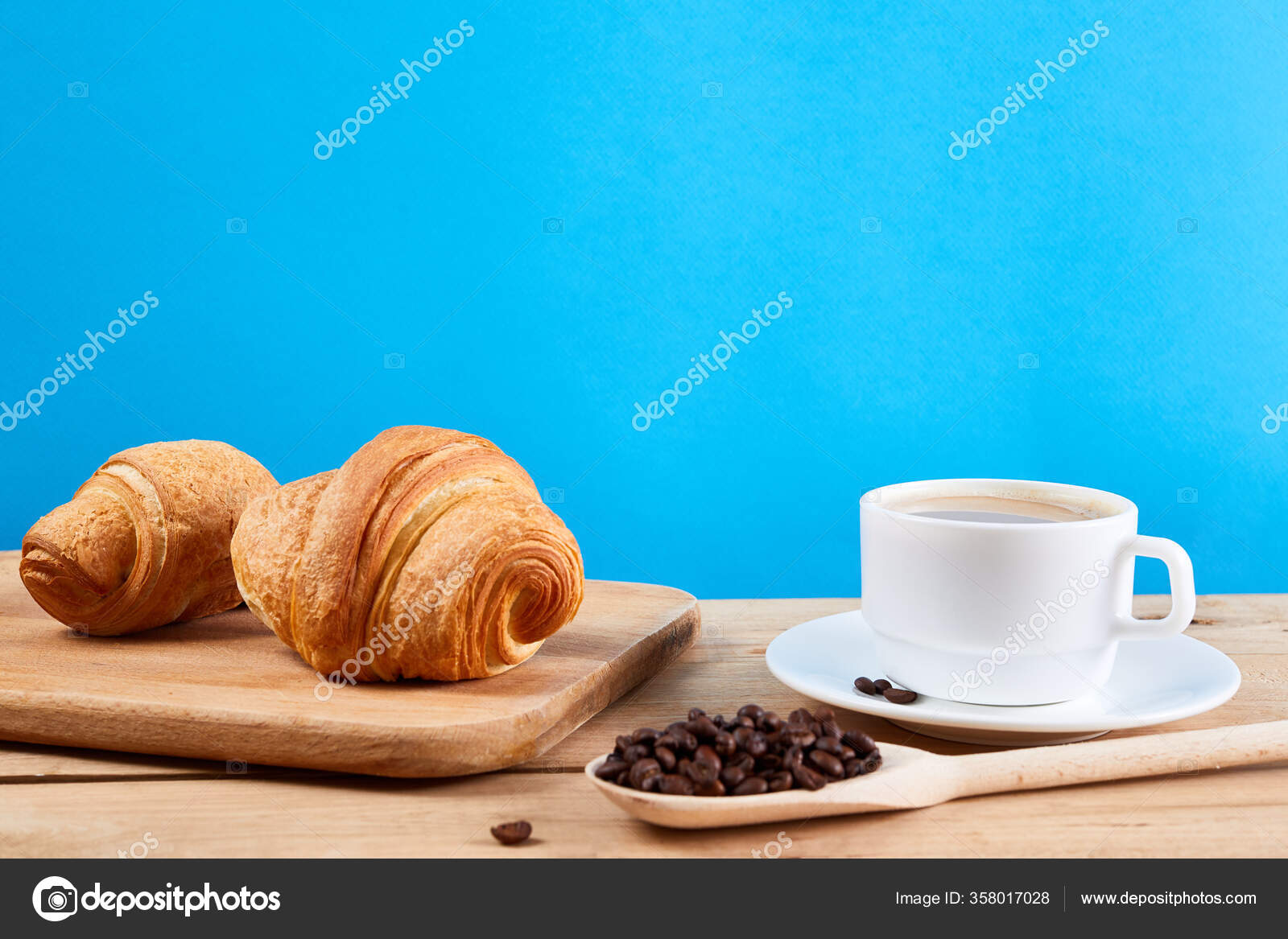 Breakfast Croissants Fresh Crispy Croissants Coffee Blue Background ...