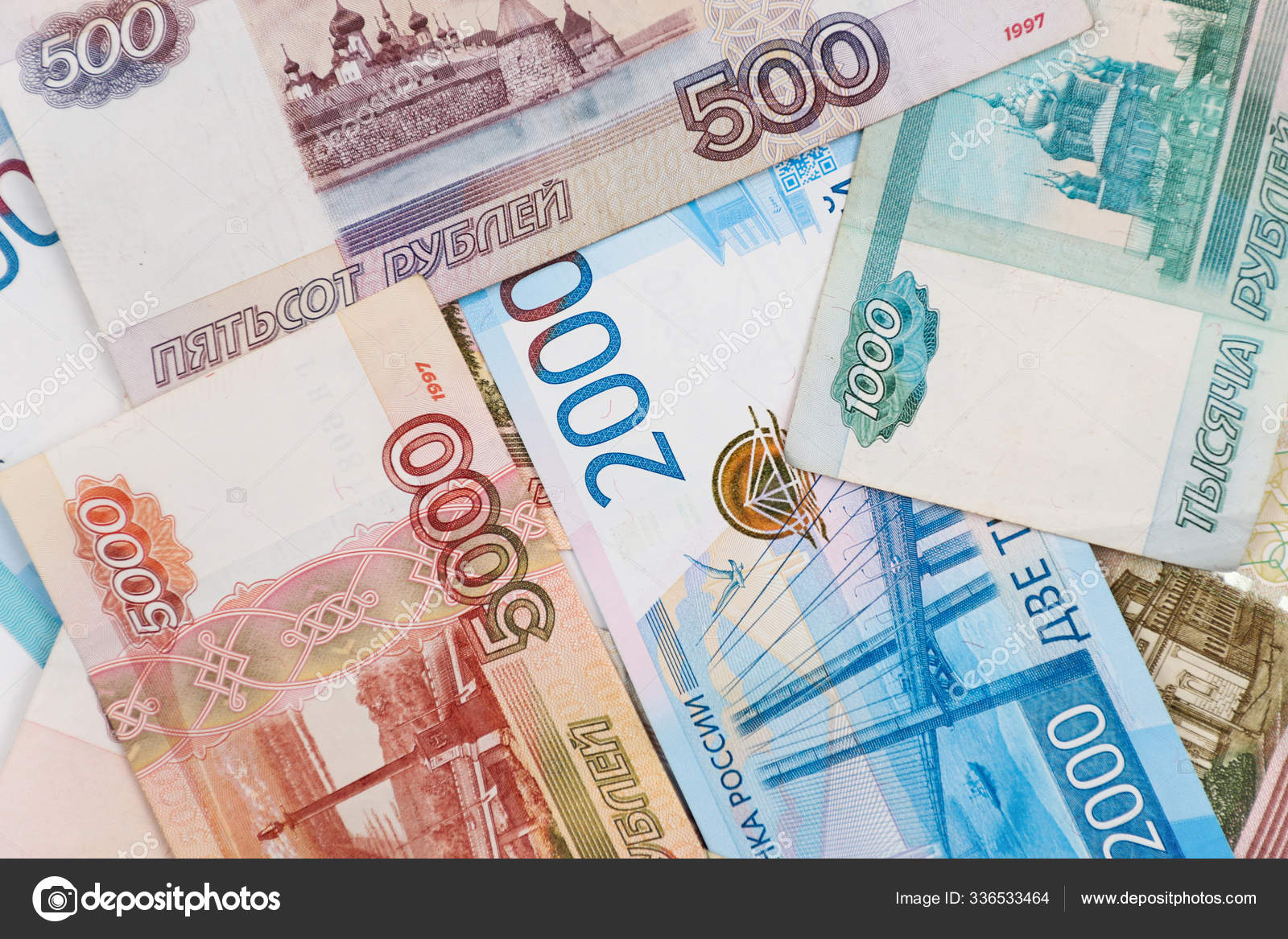 Banknotes Russian Money Denominations 100 500 1000 2000 5000 Rubles ...