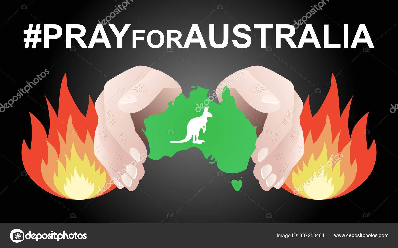 Rescue Australia from fire. Hands people protect the Australian green ...