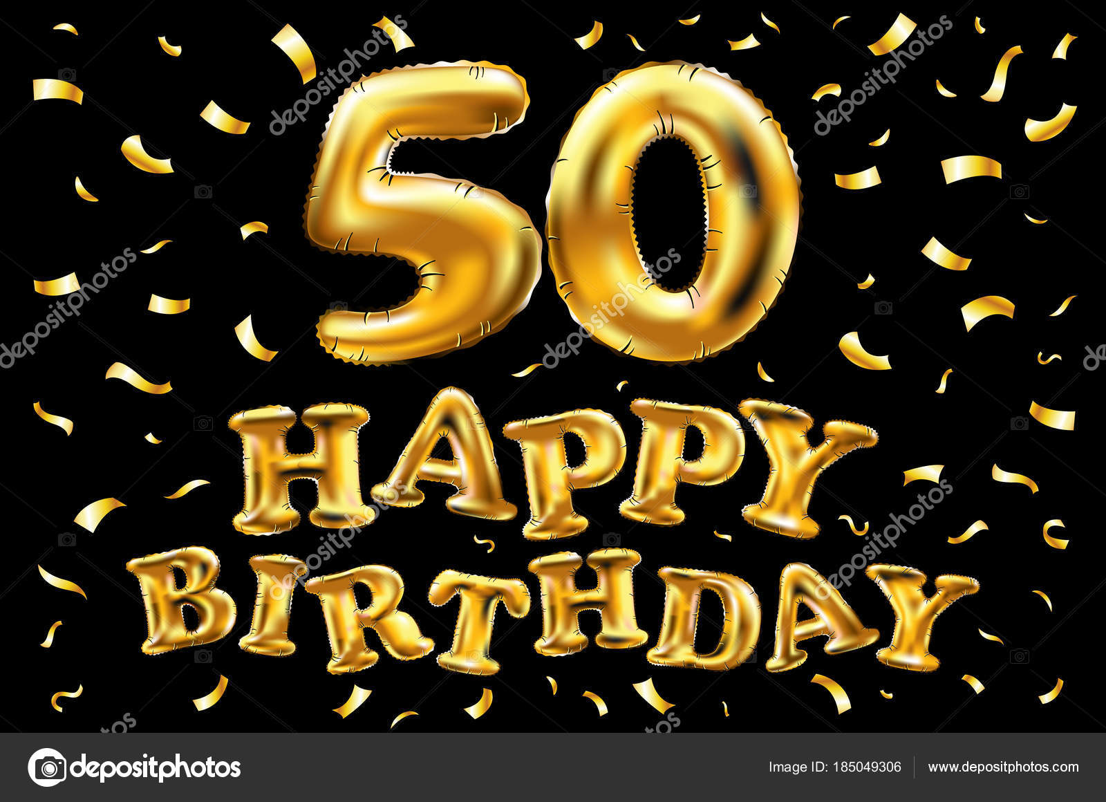Vector gelukkige verjaardag 50e viering gouden ballonnen en confetti ...