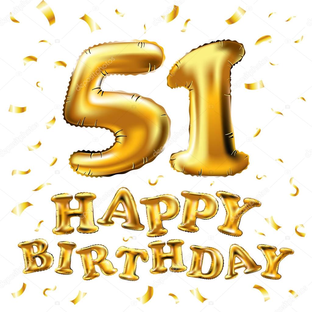 vector feliz cumpleaños 51 celebración globos de oro y purpurina de ...