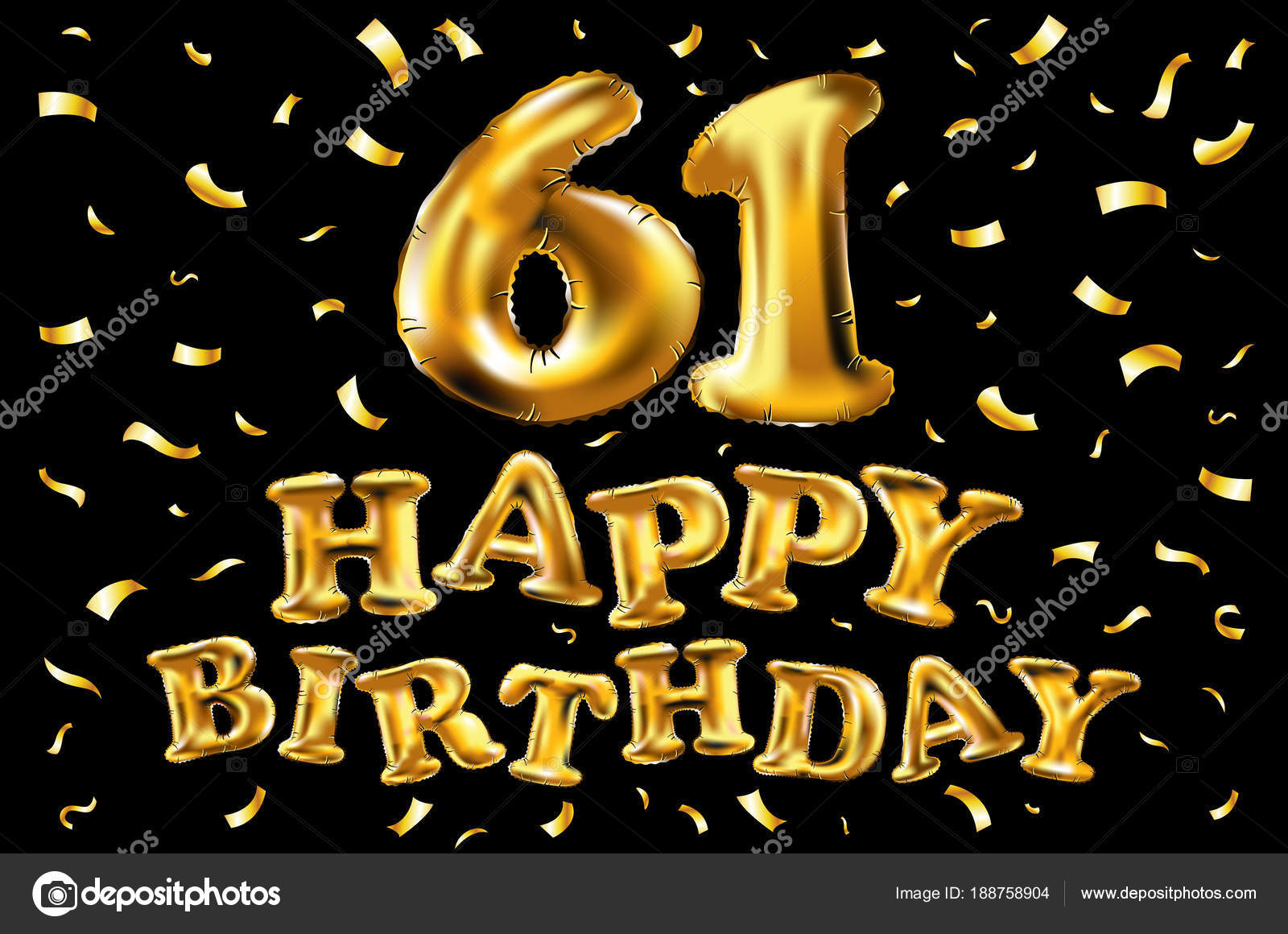 Vector happy birthday 61th celebration gold balloons and golden ...