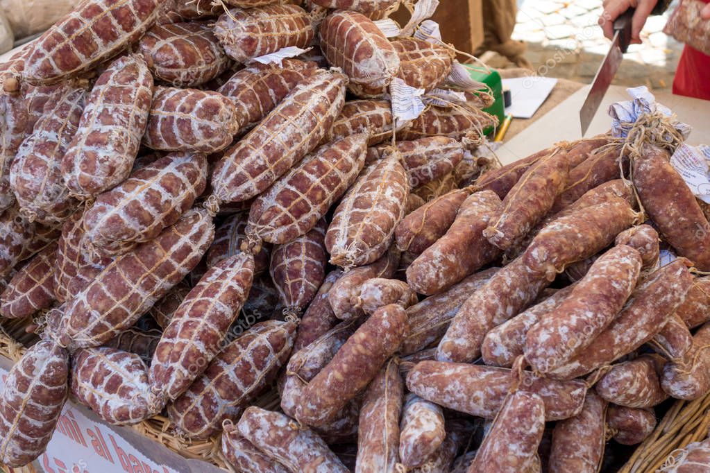 Sausages and cacciatorini on the butcher counter Stock Photo by ©vpardi ...