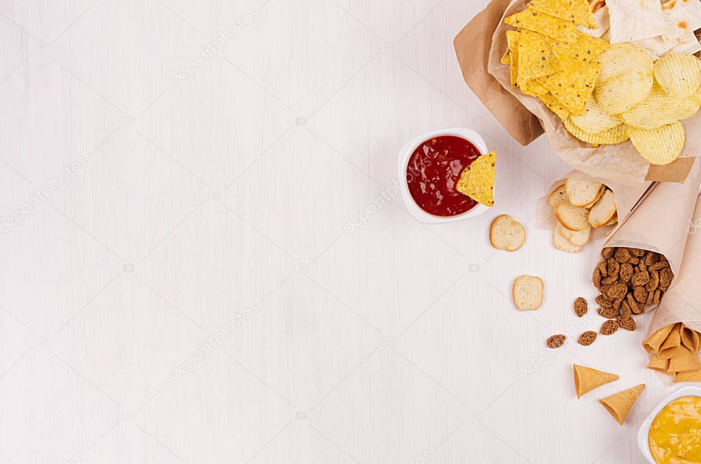 Fun Fresh Summer Fast Food Background Snacks Nacho Croutons Chips ...