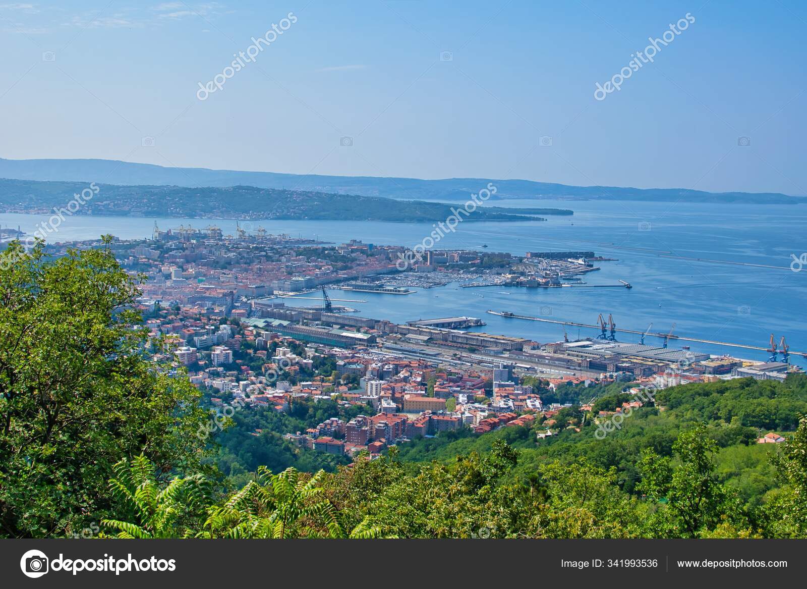 Trieste City Panorama Harbor Coast Aerial Perspectice Italy Stock Photo ...