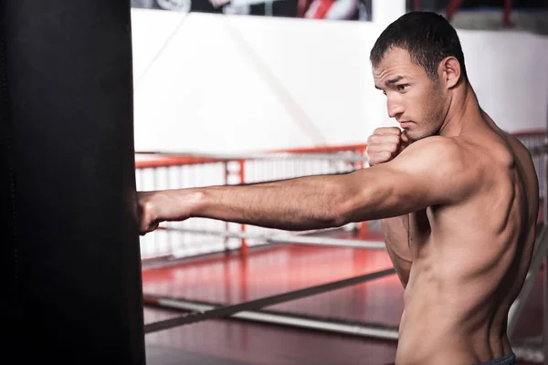 Man boxing the punch bag in gym - Stock Image - Everypixel