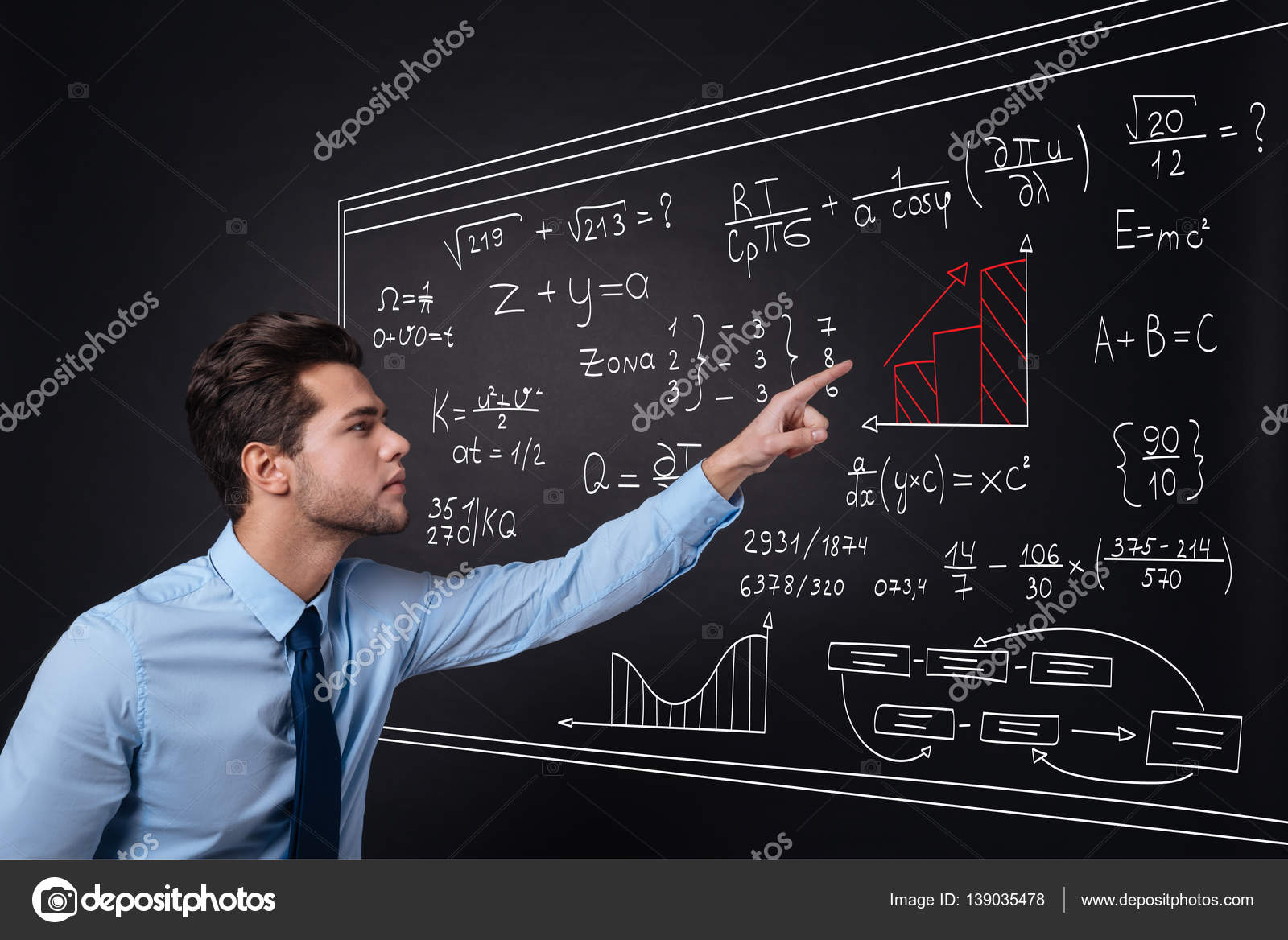 Handsome young man presenting equations. — Stock Photo © yacobchuk1 ...