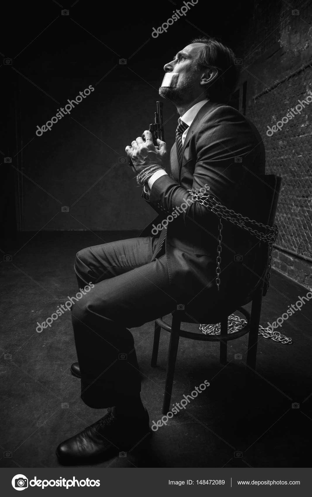 Reckless tortured man ready pulling a trigger Stock Photo by ...