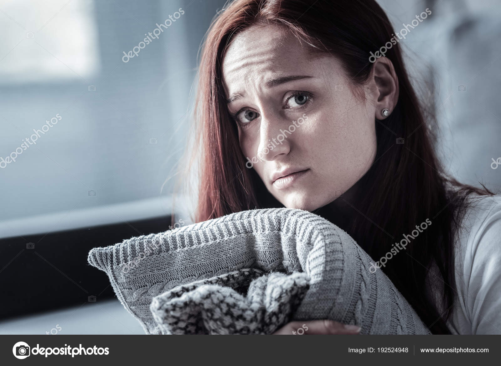 Aggrieved dolorous woman taking pillow Stock Photo by ©yacobchuk1 192524948