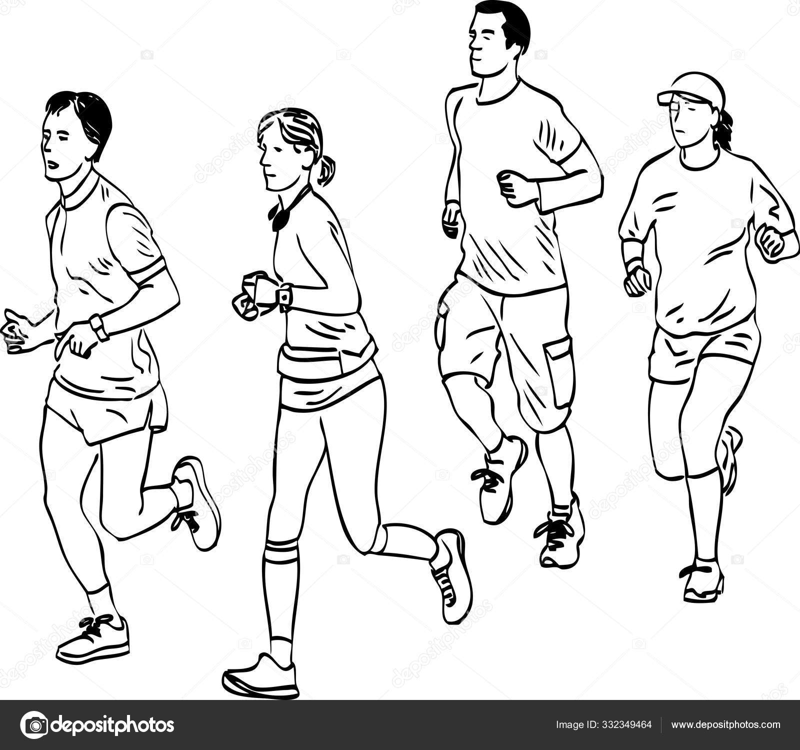 Man running with tattoos and men on white background — Image ...