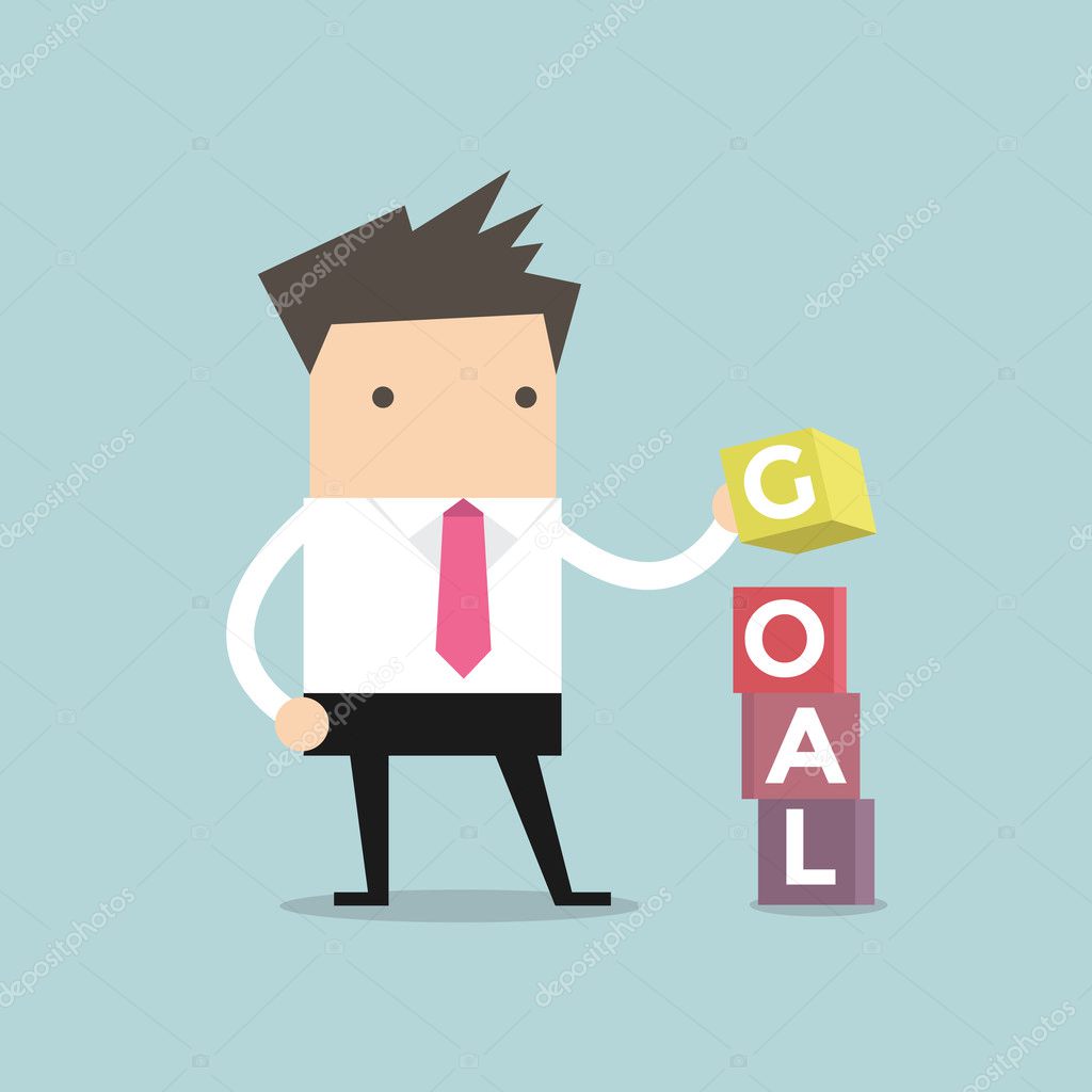Businessman is building GOAL cubic box puzzle, vector Stock Vector ...