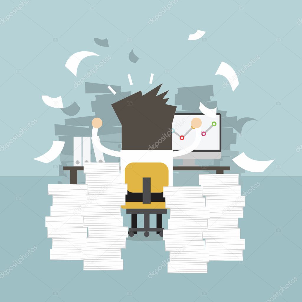 Businessman Very Busy Office Table Work Hard Concept Stock Vector Image ...