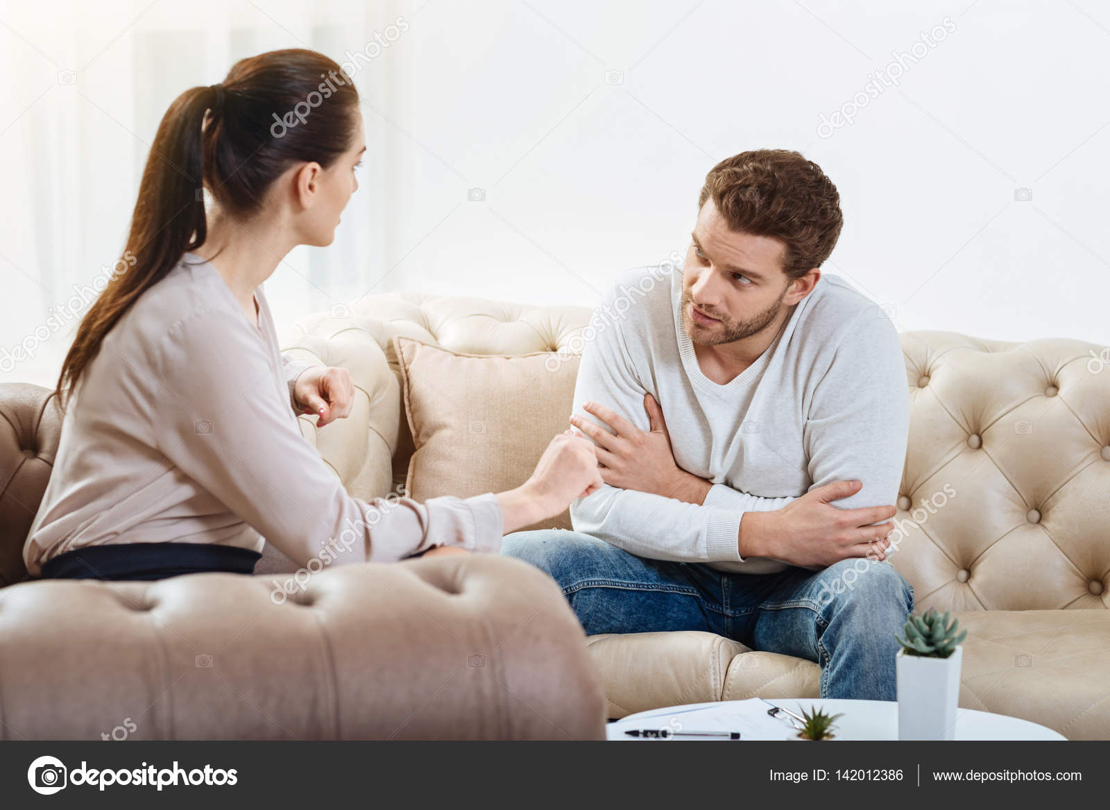 Nice pleasant couple talking to each other — Stock Photo © Dmyrto_Z ...