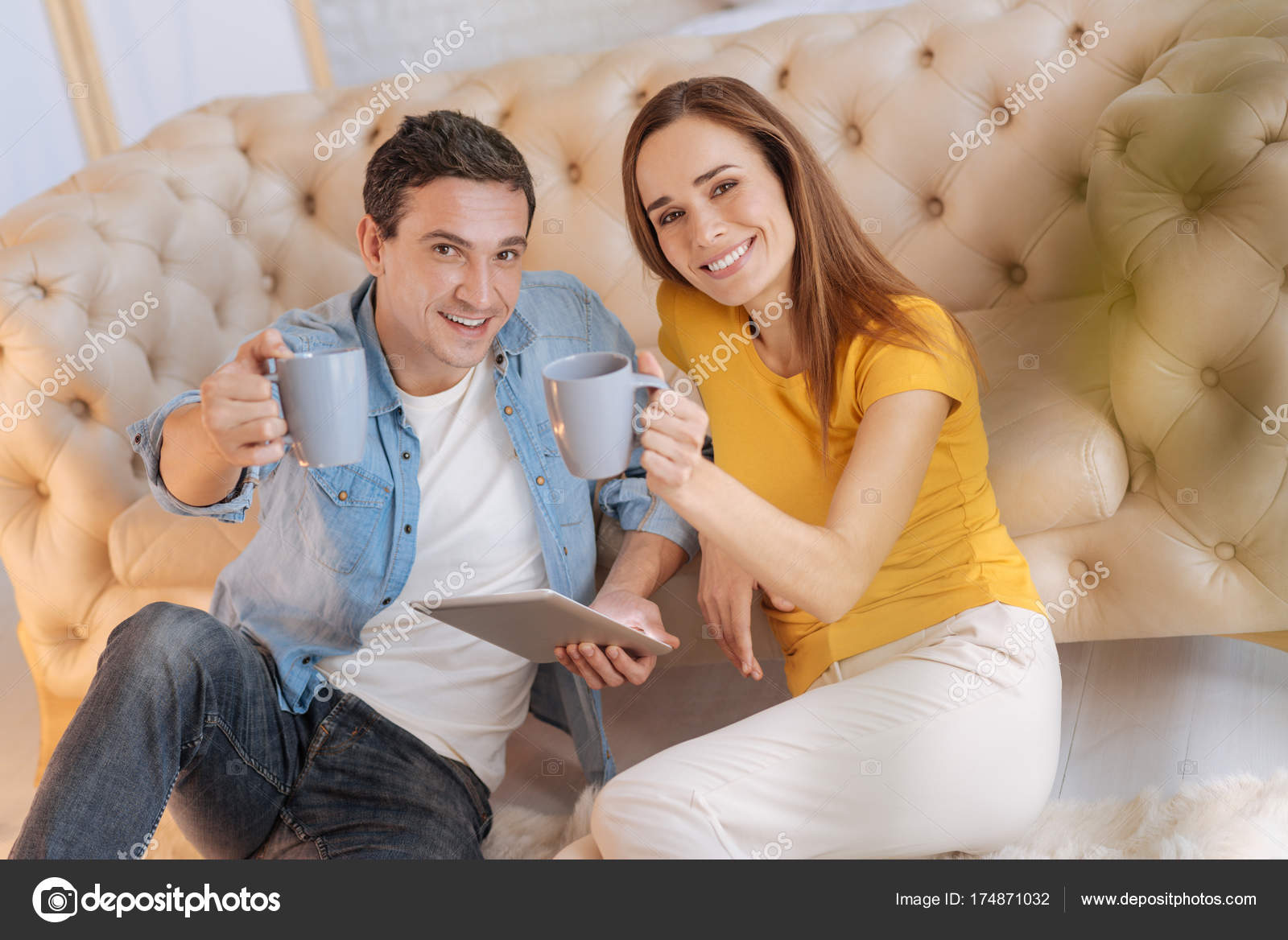 Happy smiling people enjoying their favorite tea — Stock Photo © Dmyrto ...