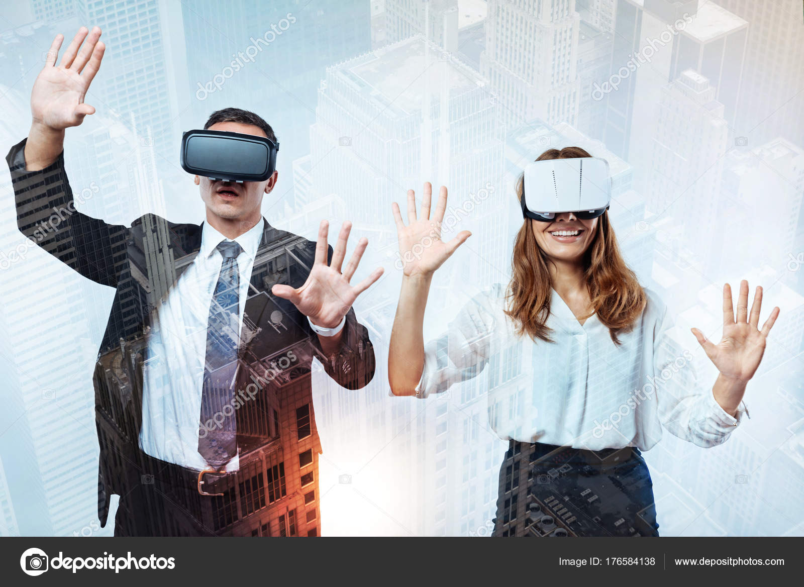 Young people having fun with virtual reality device — Stock Photo ...