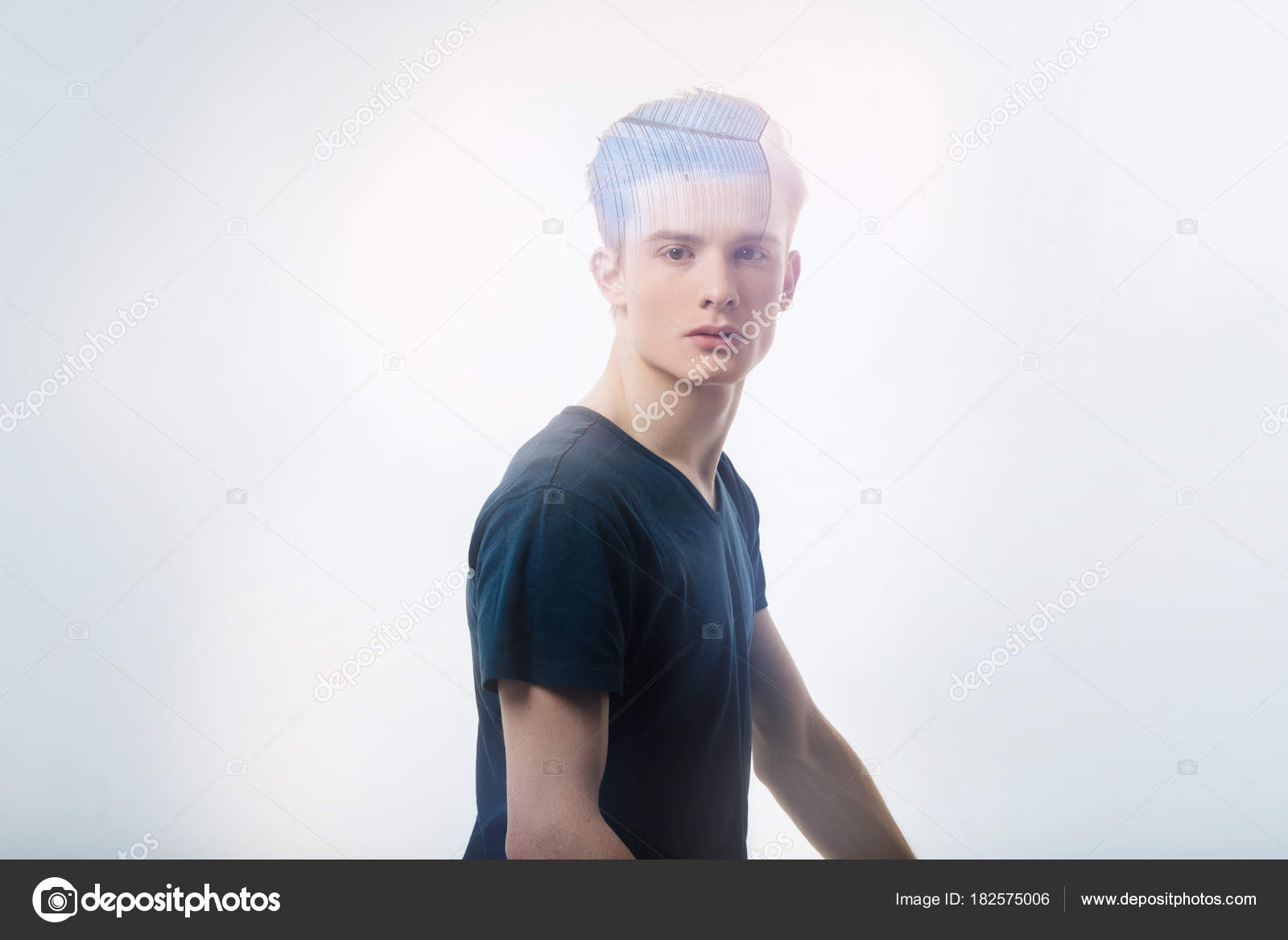 Confident pleasant man standing and looking straight. — Stock Photo ...