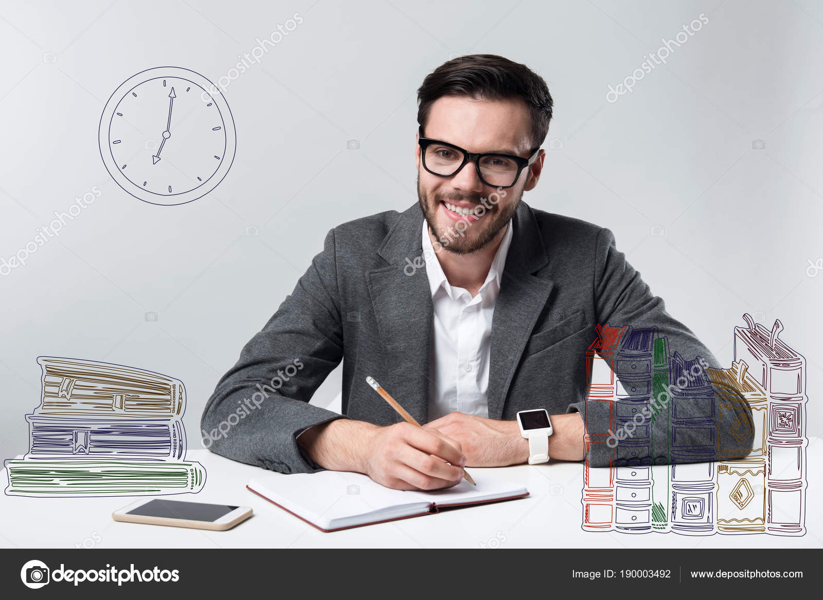 Working Day Positive Experienced Smiling Man Feeling Glad While Sitting ...