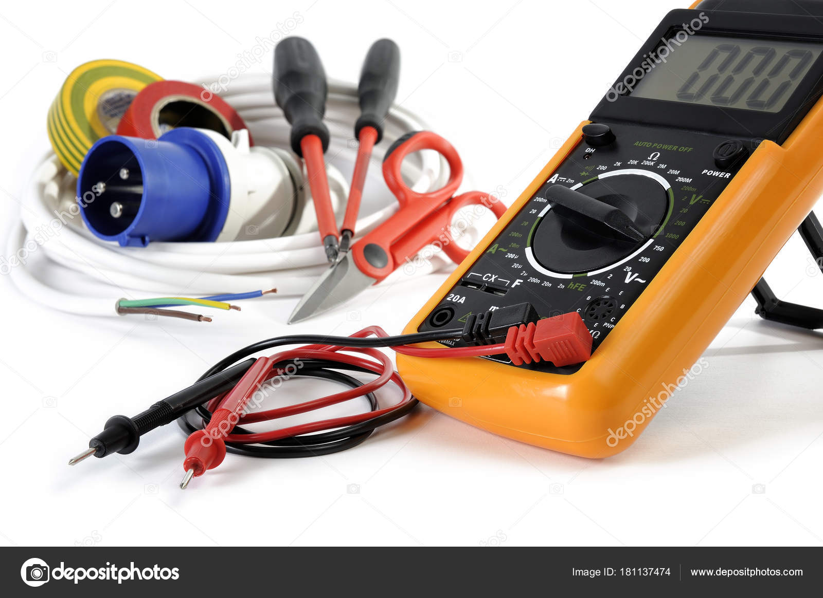 Close up of work tools and components for electrical installations ...