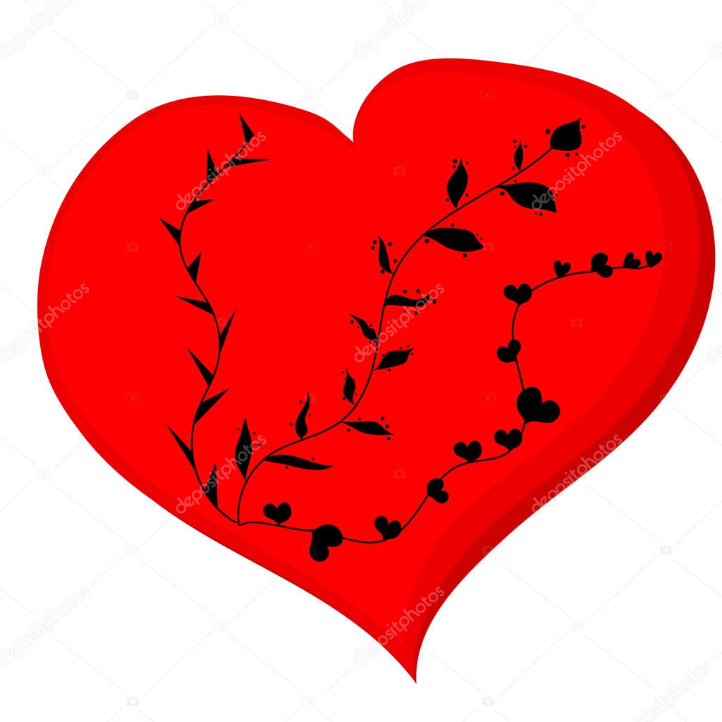 Corazón rojo, hermoso y fuerte con línea negra, pequeños corazones ...
