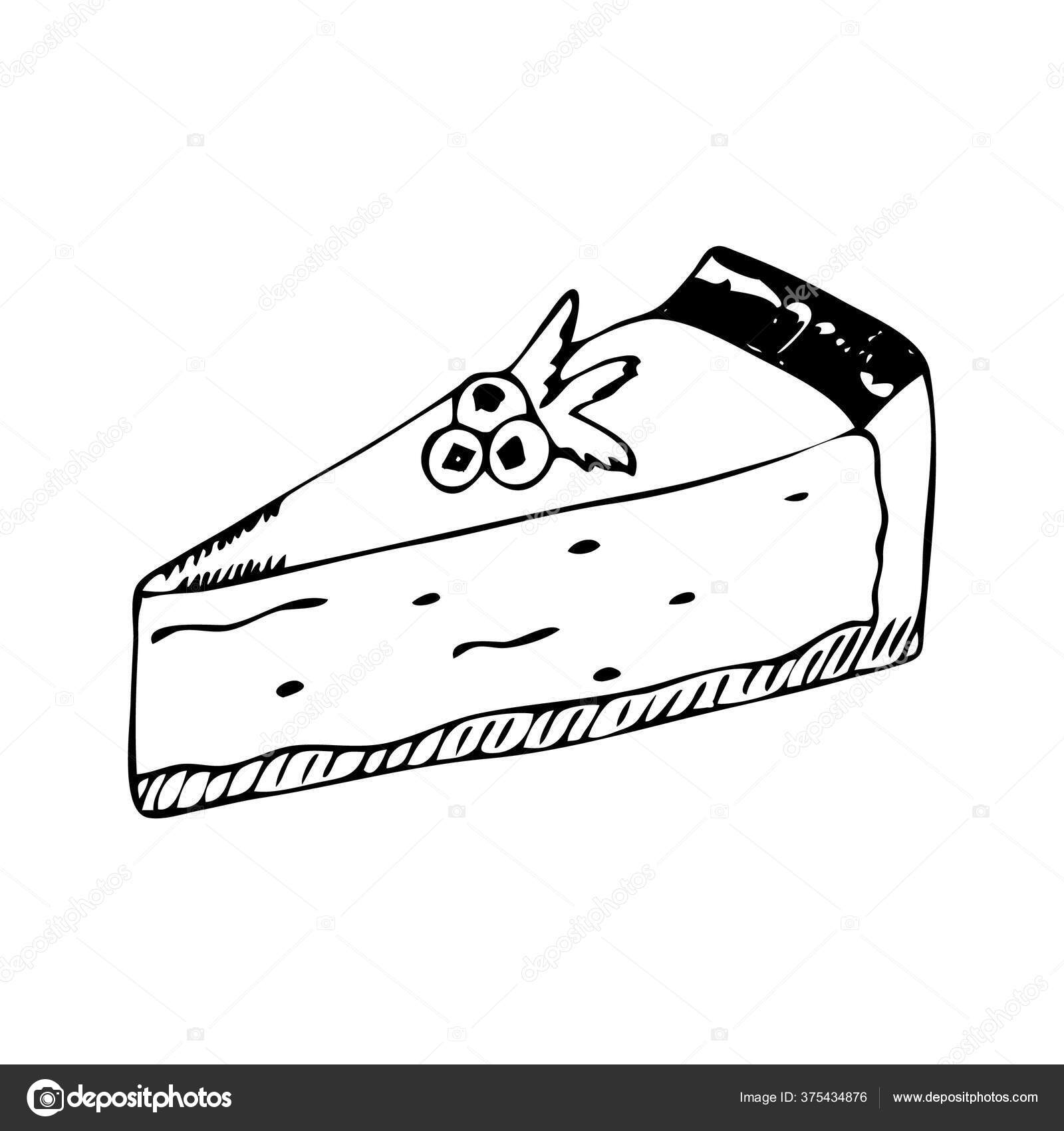 Hand Drawn Cheesecake Isolated White Background Sketch Vector ...
