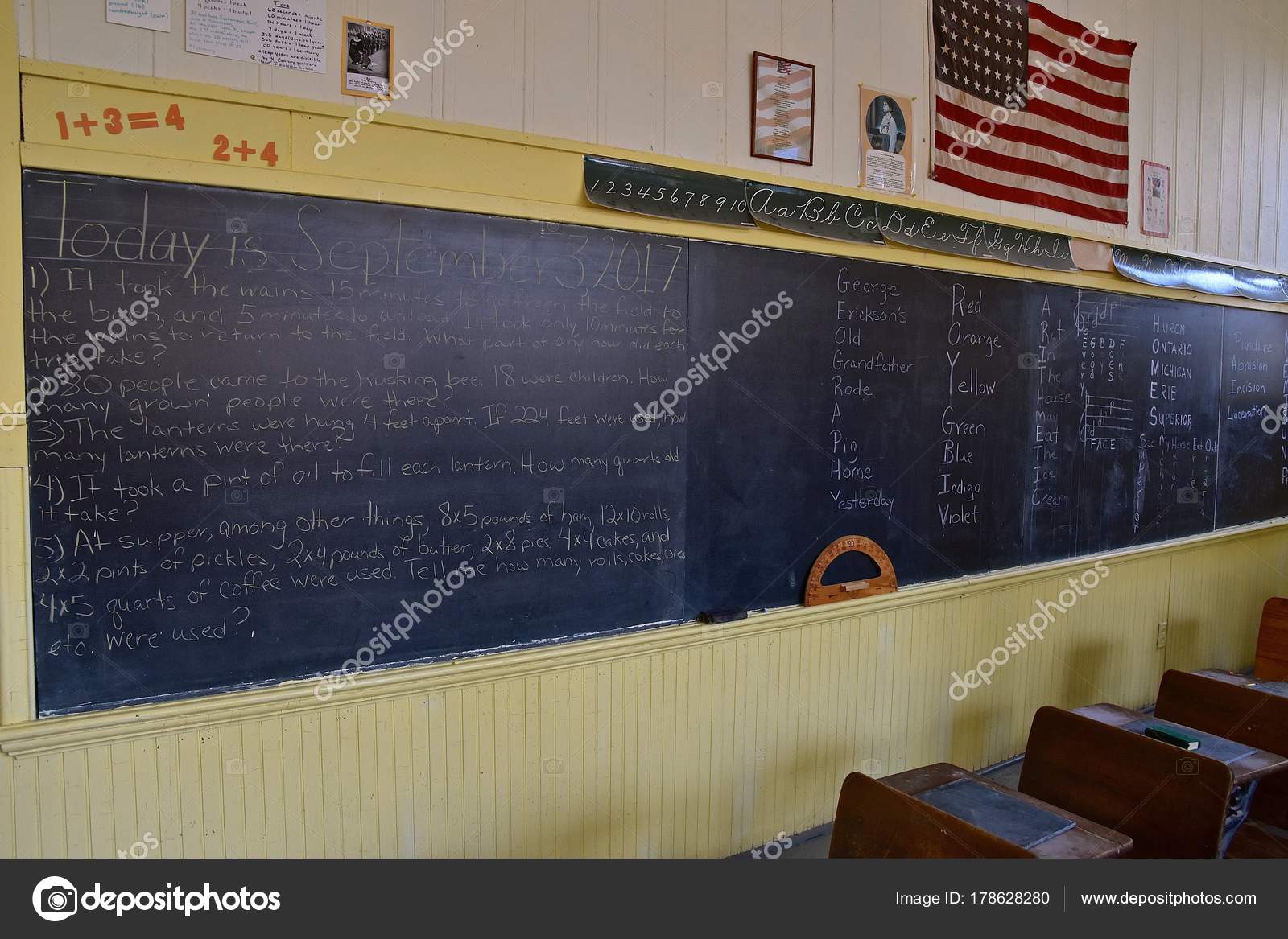 Blackboard Chalk Lessons Students Old One Room Rural Schoolhouse ...
