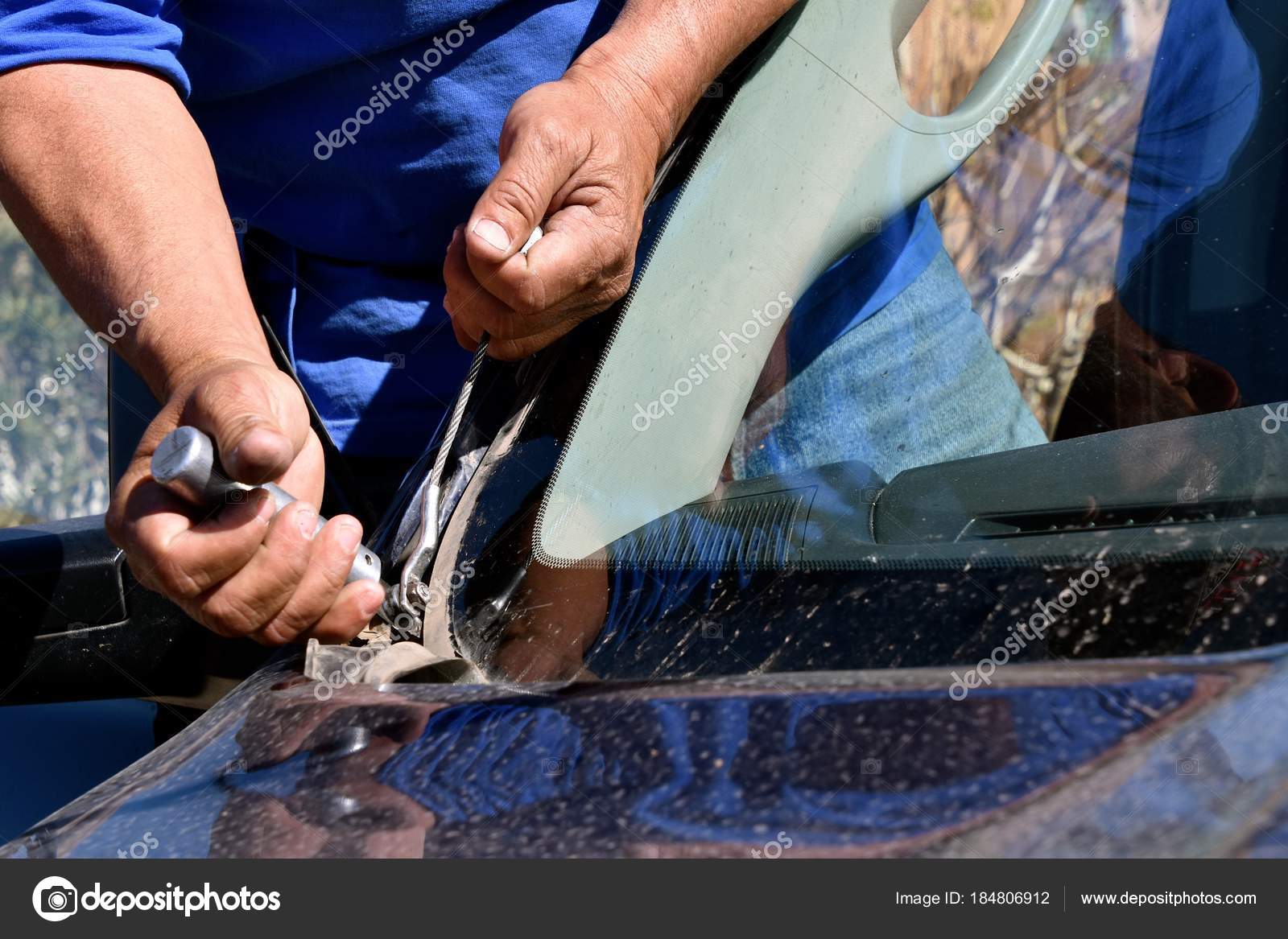 Removing Stripping Metal Clips Process Replacing Pickup Windshield ...
