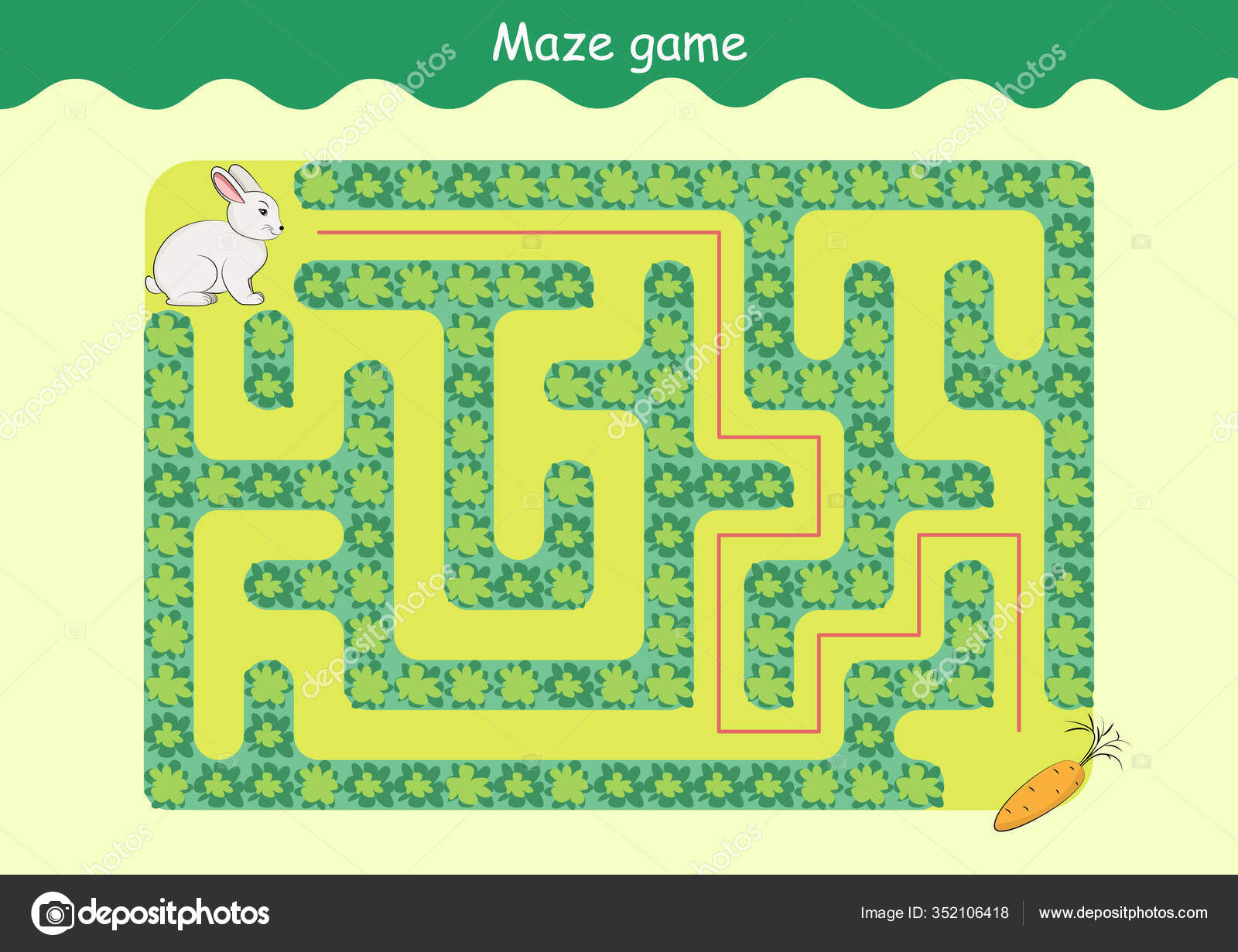 Rabbit Carrot Maze Educational Game Children Help Rabbit Find Carrot ...