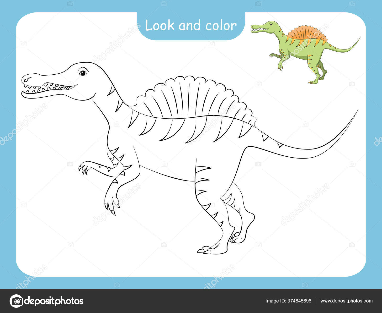 Look Color Coloring Page Outline Dinosaur Colored Example Vector ...