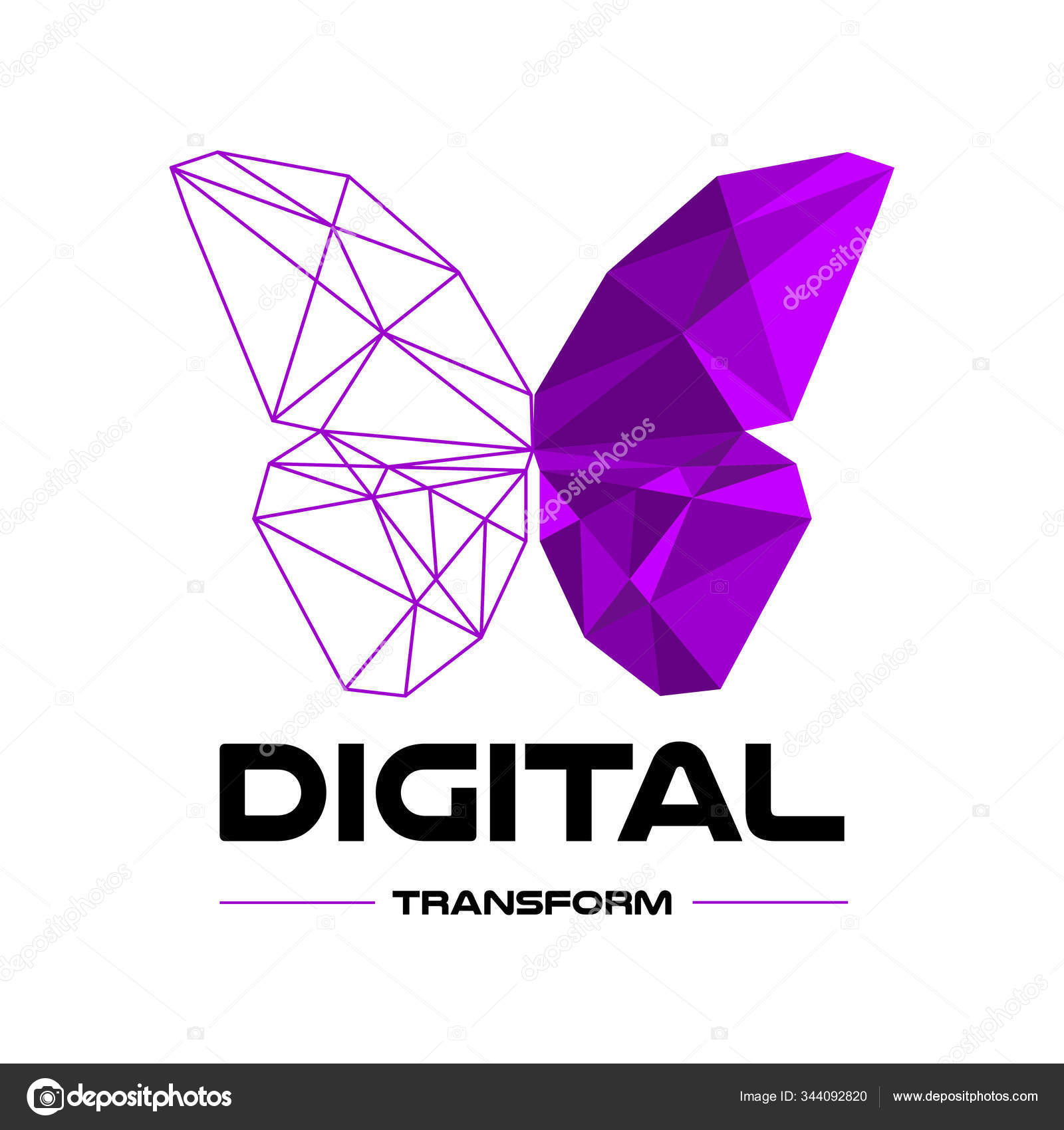 Digital transformation. Logo design. Polygonal color butterfly. vector ...