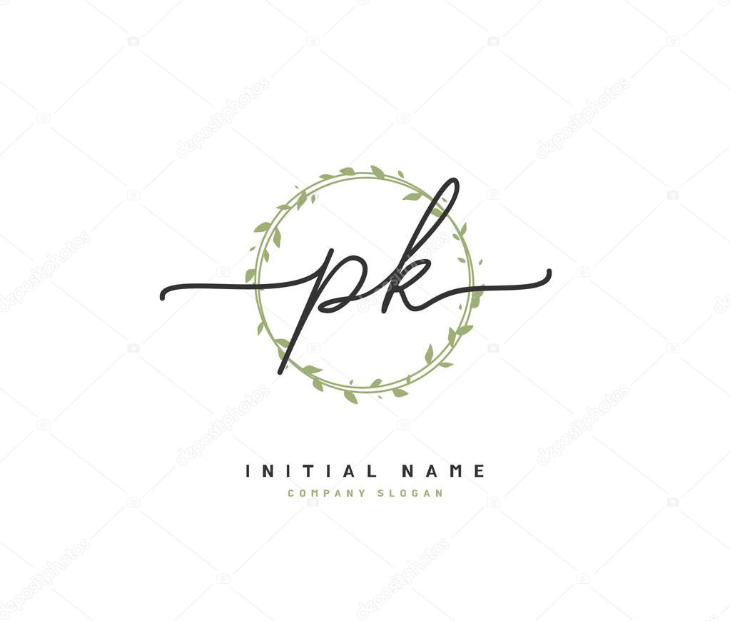 P K PK Beauty vector logotipo inicial, logotipo de la escritura a mano ...
