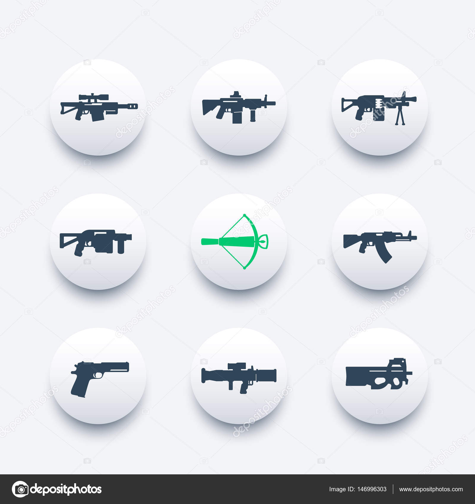 Armes, jeu d'icônes d'armes à feu, fusils de sniper et d'assaut ...