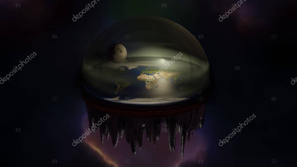Ilustración en 3D de la teoría de la conspiración de que la Tierra es ...
