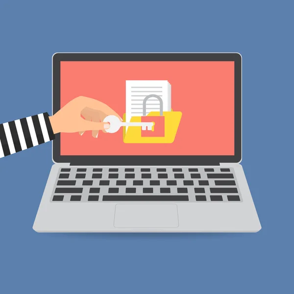 Computer laptop with folder lock Exclamation mark and malware ...