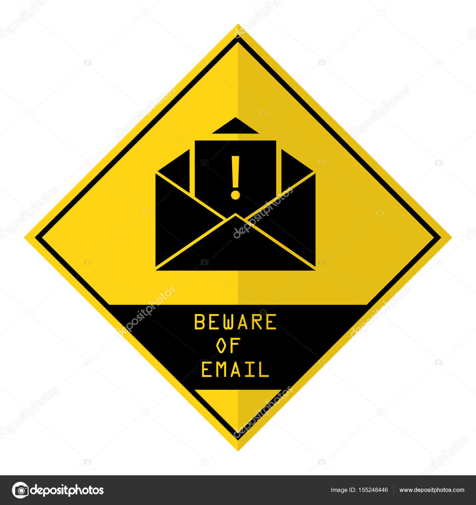 Exclamation warning caution beware email file attachment sign. Vector ...