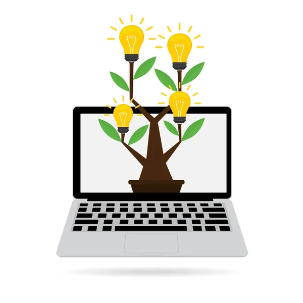 Idea tree with idea light bulb on computer laptop with internet online ...