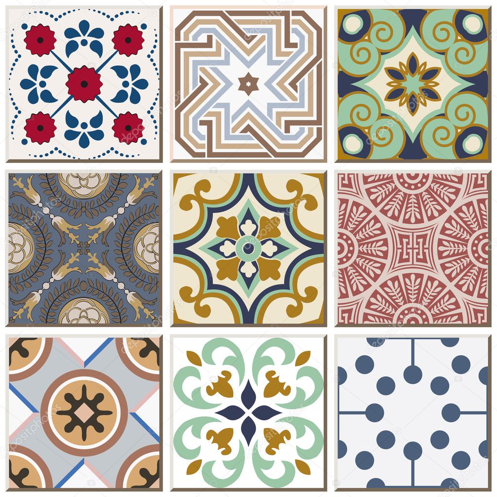 Vintage retro ceramic tile pattern set collection 041 Stock Vector ...
