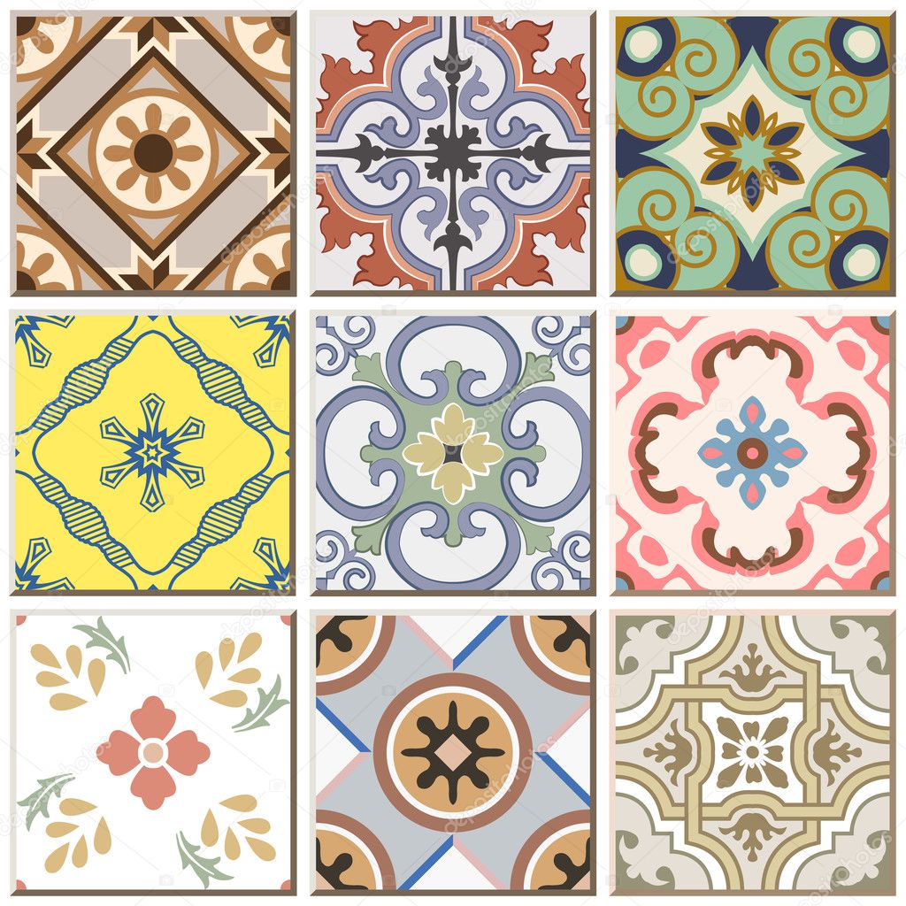 Vintage retro ceramic tile pattern set collection 044 Stock Vector ...